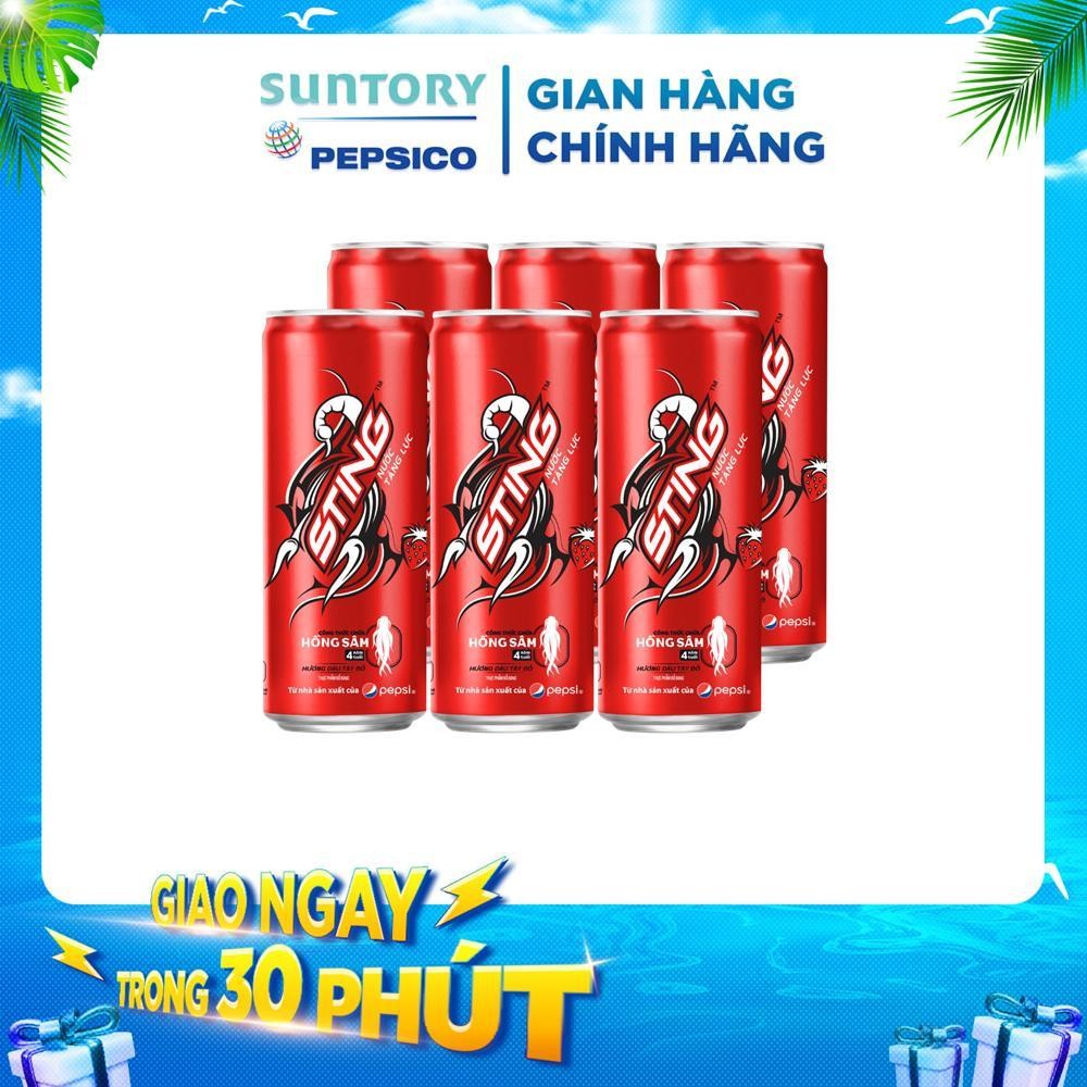 Lốc 6 Nước Tăng Lực Sting Dâu Lon 320ml Sting | Giao gấp từ 7-Eleven gần nhất (24 trên 7)