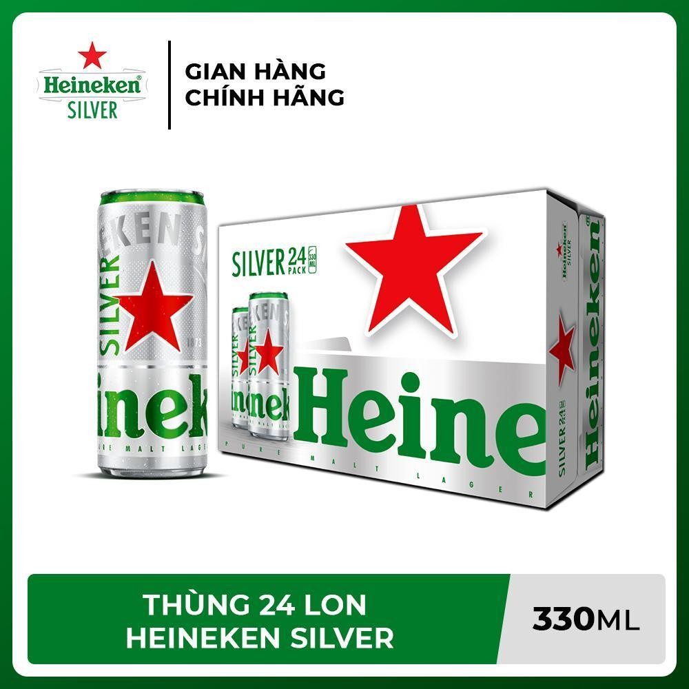 Thùng 24 Bia Heineken Bạc Lon Cao 330ml Heineken | Giao gấp từ 7-Eleven gần nhất (24 trên 7)