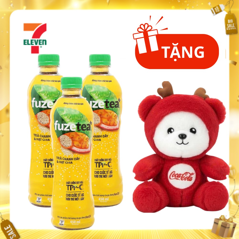 Combo 3 Trà Fuzetea+ Chanh Dây Hạt Chia 450ml Tặng Gấu bông X-mas Coca ...